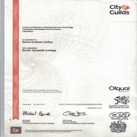 City & Guilds Engineering Achievement Certificate