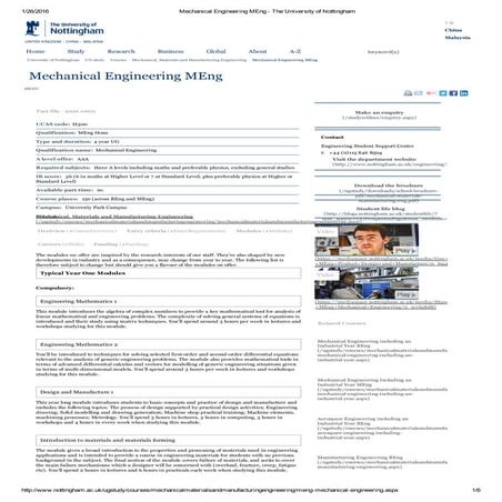 Mechanical Engineering MEng - The University of Nottingham | PDF