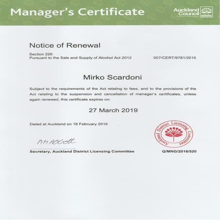 Manager's certificate | PDF