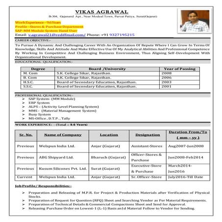 Profile for Store & Purchase Department_Exp.9.6 Years | DOCX