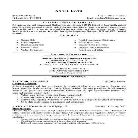 angelResume-CNA | DOCX | IT and Internet Support | Internet