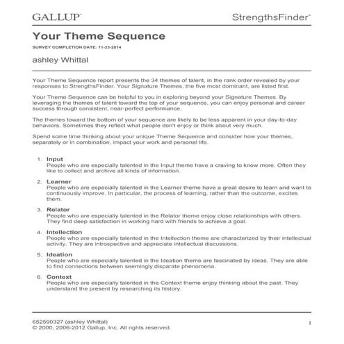 StrengthsFinder Reference Card | PDF