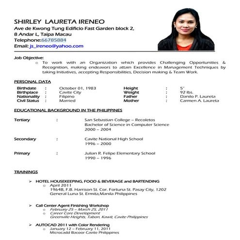 Shirley-Laureta-Ireneo_macau_applicant | PDF | Computing | Technology & Computing