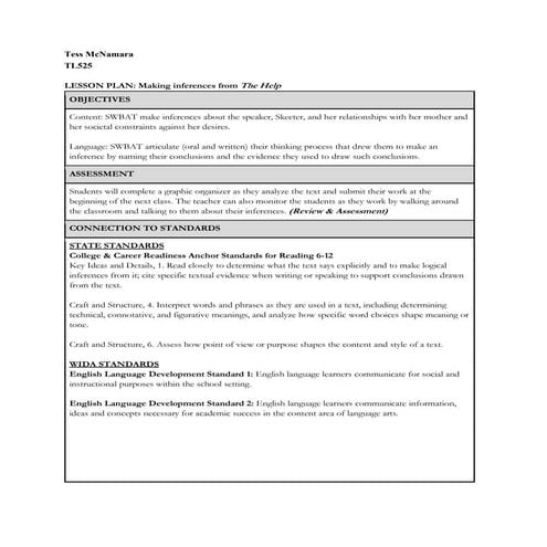 Lesson Plan 1 - Making Inferences | PDF