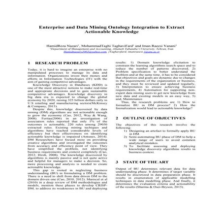 Enterprise And Data Mining Ontology Integration To Extract Actionable Knowledge Final Pdf