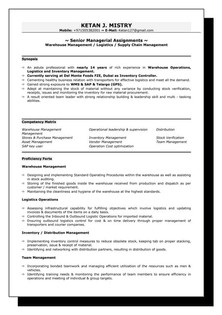 Store-Incharge-Resume | PDF
