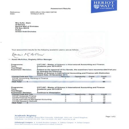 MSC_ Transcript Sufia 2015 | PDF