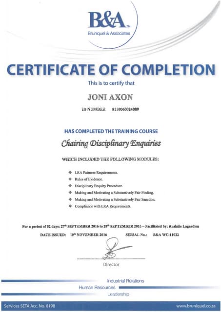 Joni Axon - UCT hons certificate | PDF