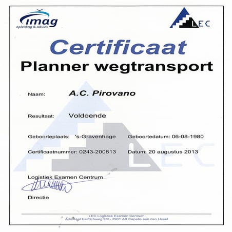 Certificaat planner wegtransport | PDF
