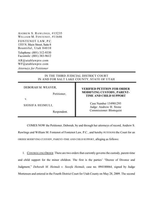 Sample motion to modify child custody and visitation in California | DOC