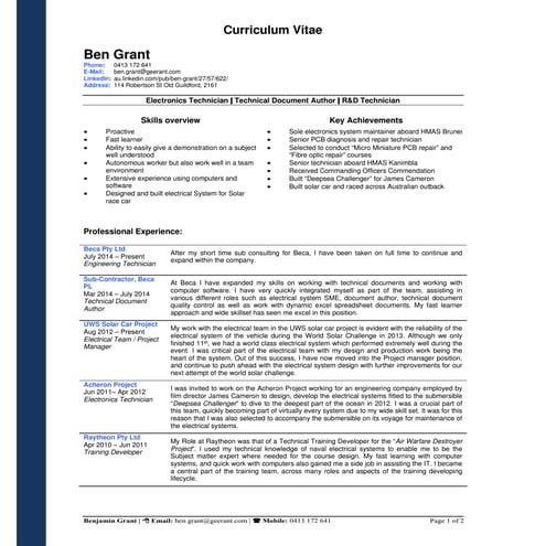 Curriculum Vitae - Ben Grant | PDF