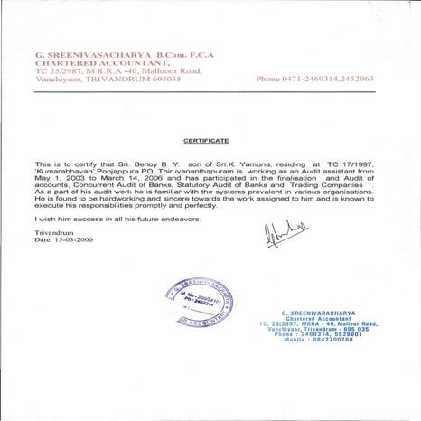 Audit Clerk Experience Certificate | PDF