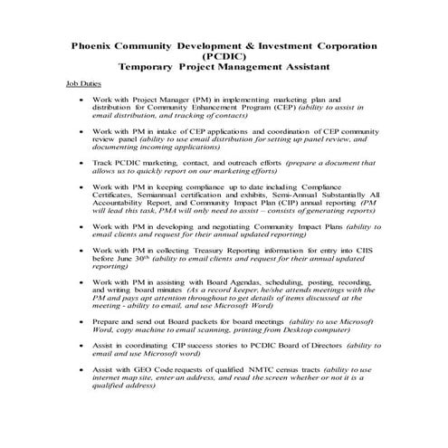 Temporary Project Management Assistant | PDF