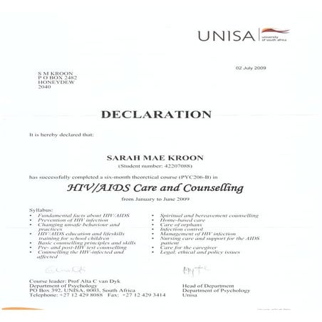 unisa declaration | PDF