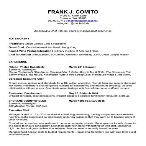 Frank Comito Resume 2017 | PDF