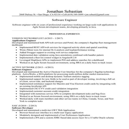 Jonathan Sebastian Resume | PDF