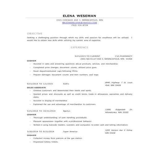 job resume for elena | DOCX