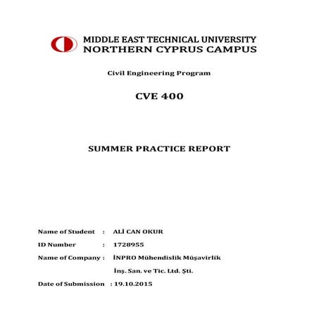 summer practice report(CVE 400) | DOCX