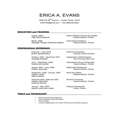 Erica Evans Resume | PDF