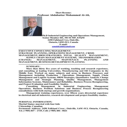 Al-Ali Short Resume 2016 Latest Version | PDF