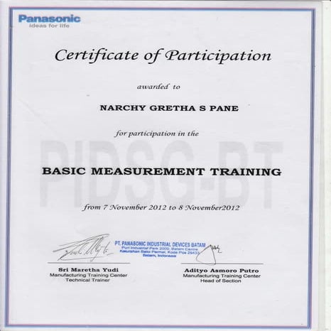 PANASONIC CERTIFIKAT | PDF