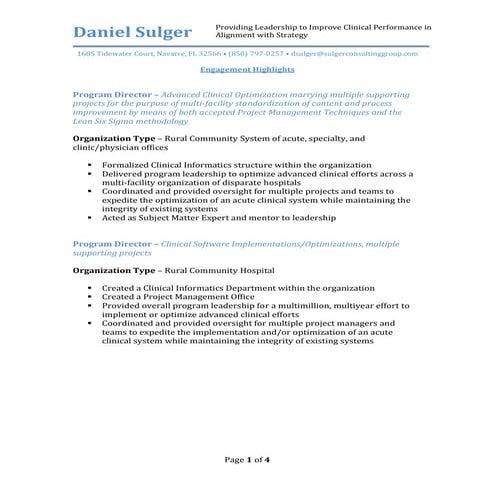 Daniel Sulger - Engagement Summary | PDF