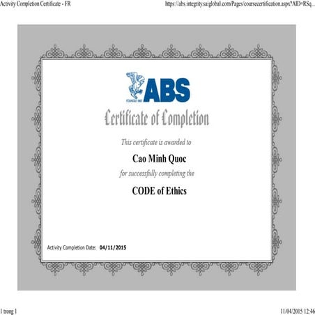 Activity Completion Certificate - FR | PDF