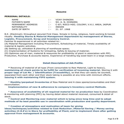 Resume [Feb'2015] Vijay Dhingra | PDF