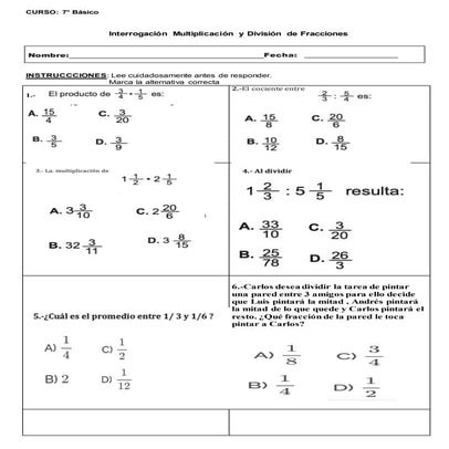 Pruebas De Matemáticas De Multiplicación De Fracciones