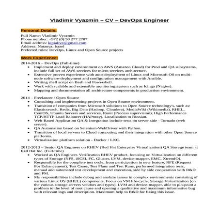 CV - Vladimir Vyazmin - DevOps -2017 | DOC