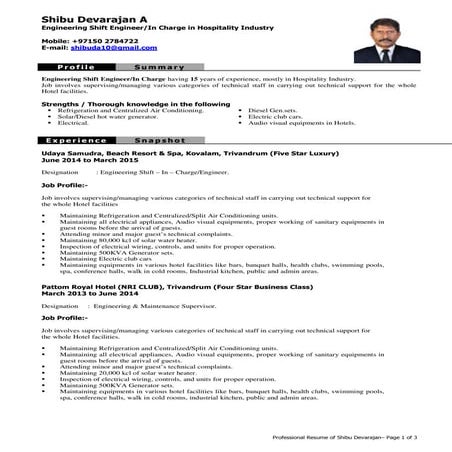 Shibu Devarajan CV | PDF | Civil Engineering Industry | Industries