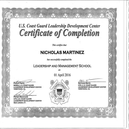 USCG LEADERSHIP AND MANAGEMENT SCHOOL CERT | PDF