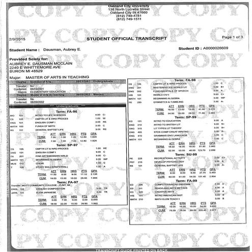 OCU Official Transcripts | PDF