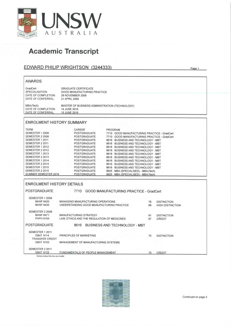 UNSW Academic Transcript