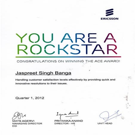 Ericsson Ace Award Certificate | PDF