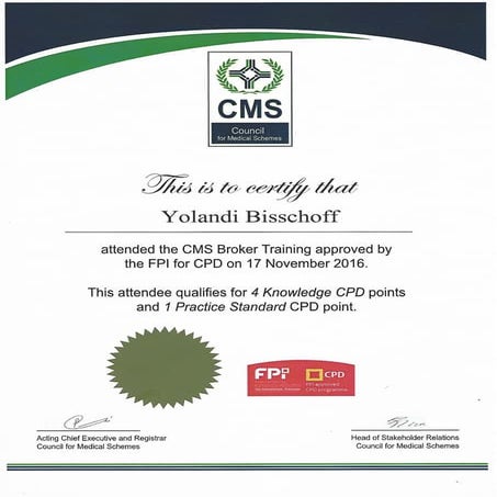 CMS TRAINING CERTIFICATE YOLANDI BISSCHOFF 17 NOV 2016 | PDF