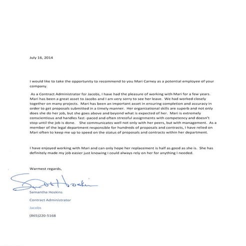 Jacobs Letter of Recommendation | PDF