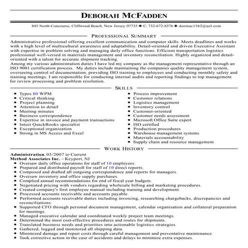 Debbie McFadden Resume | PDF | Logistics | Business