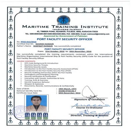 ISPS Certificate of PFSO | PDF