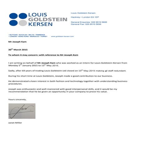 Joseph Kam letter of reference - LGK | PDF