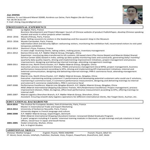 Mr. Jian ZHENG CV English | PDF