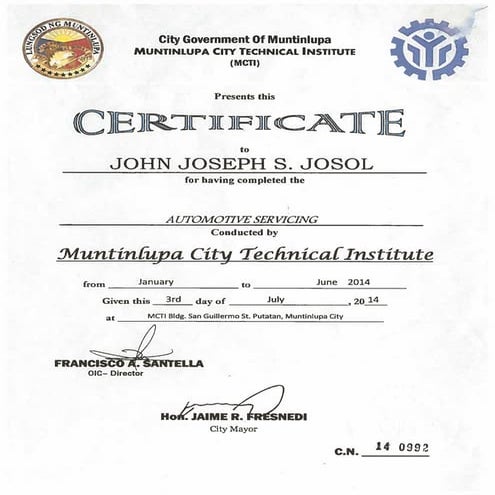 NC2 Certificate