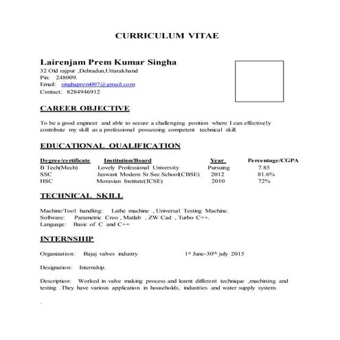PREM'S CURRICULUM VITAE | DOCX