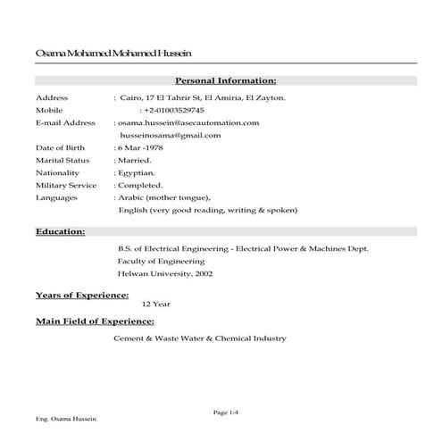 Osama Hussein CV. | PDF