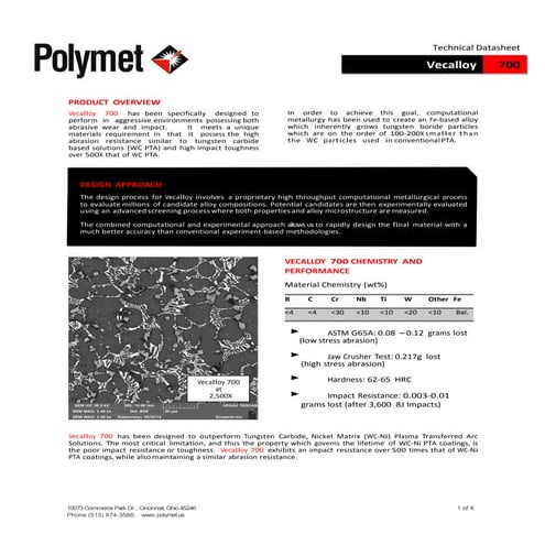 Vecalloy 700 - Polymet Technical Datasheet | PDF