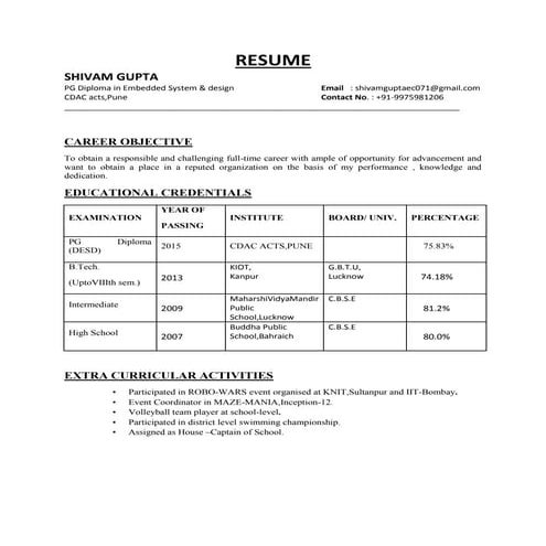 SHIVAM_CV(2) | PDF | Computing | Technology & Computing