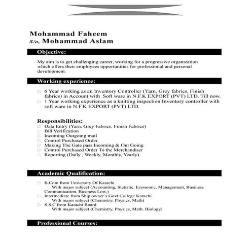 M. Faheem new cv | DOC