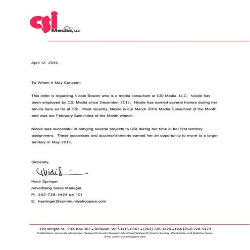 Nicole referral letter | PDF | Business | Business and Finance