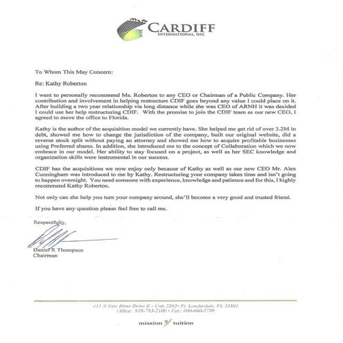 CDIF Daniel Thompson Recommendation Letter | PDF