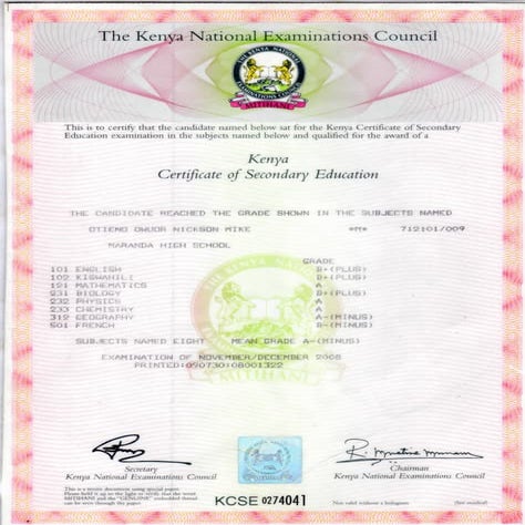 Kcse certificate | PDF